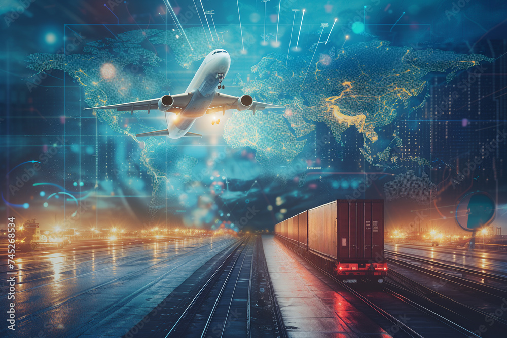 Realistic photograph blending transportation imagery - air cargo ...