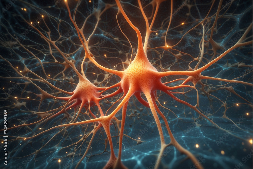 Red de neuronas interconectadas con sinapsis destacadas en detalle ...