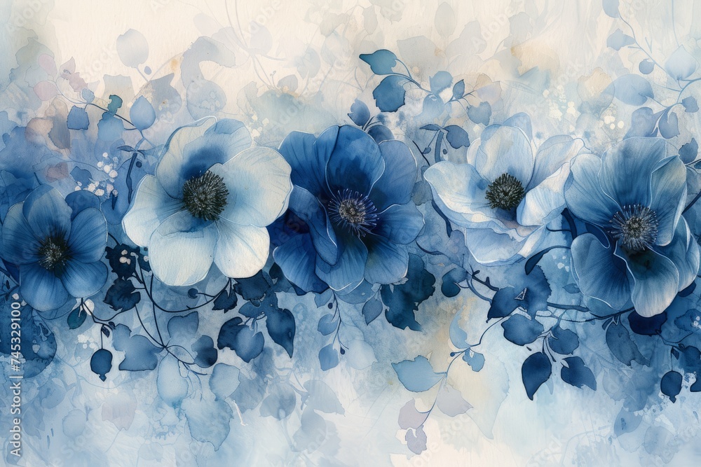 Blue Watercolor Flowers in Artistic Composition A stunning watercolor ...