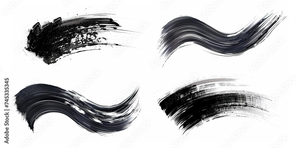 Mascara smears texture. Black paint makeup brush stroke isolated on ...
