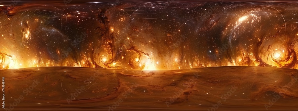 360 degree equirectangular projection space background with nebula and ...