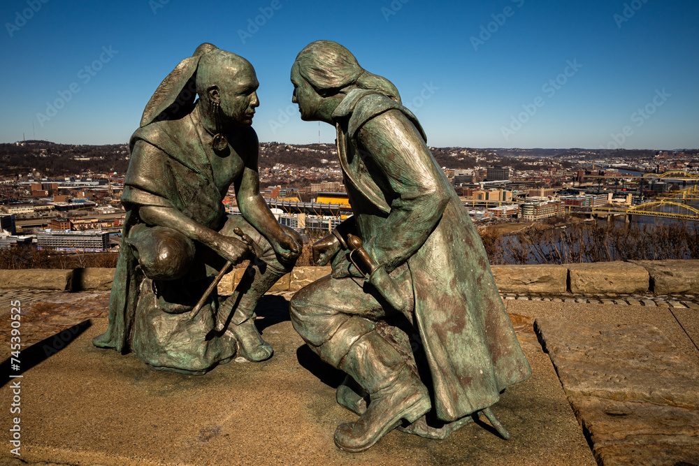 The bronze statue of George Washington and Seneca leader Guyasuta, in ...