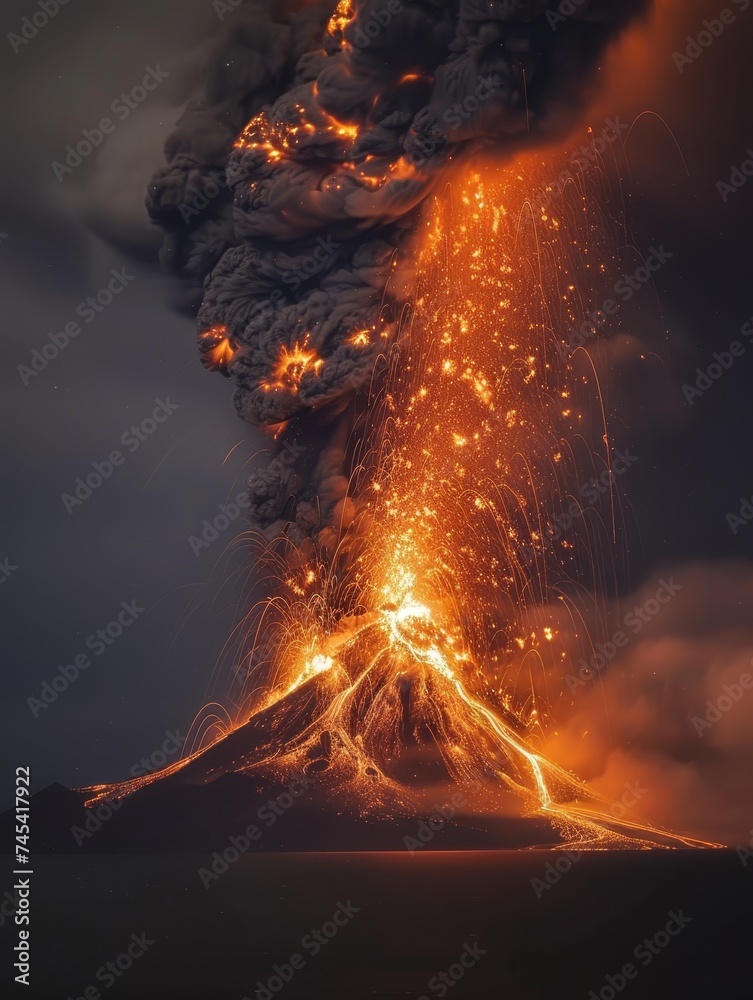 The mountain roars to life as a cataclysmic eruption sends fire and ash ...