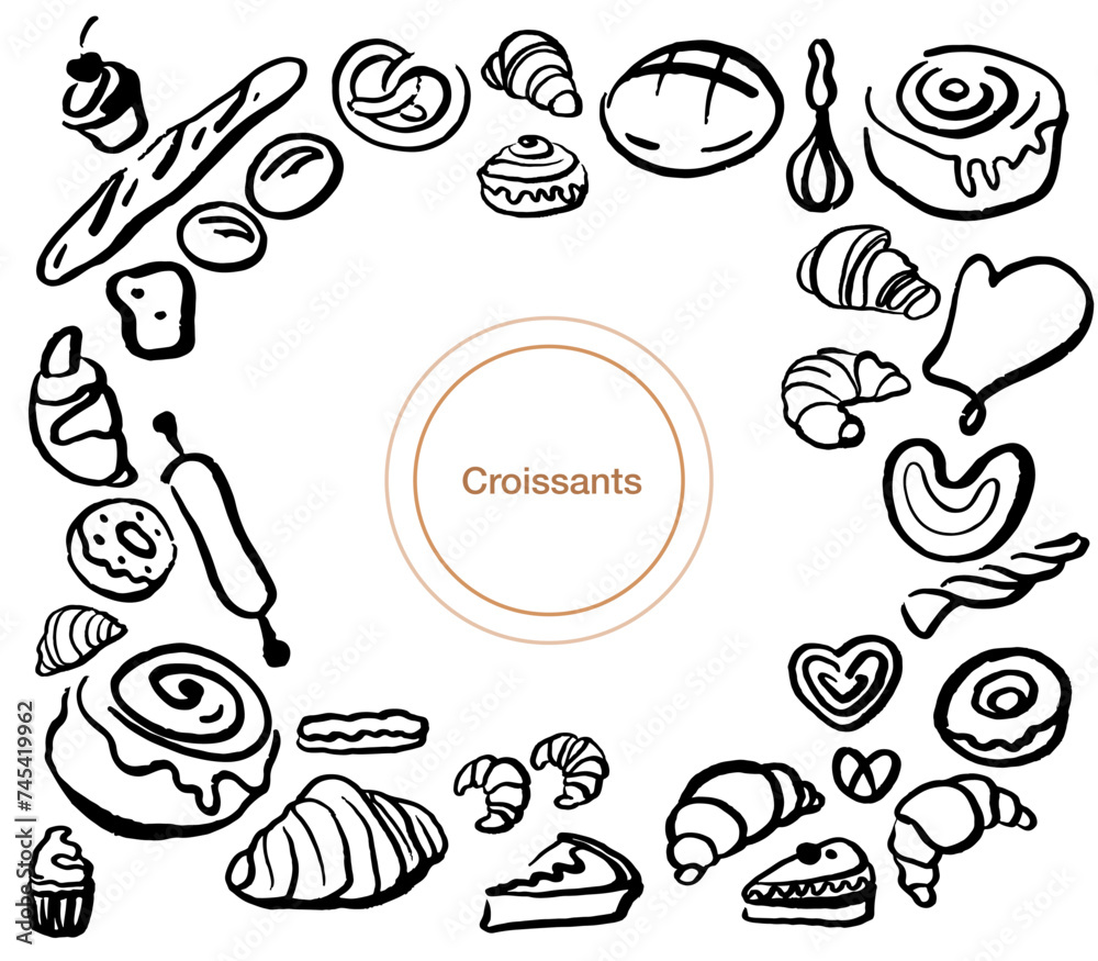 Isoplated vector set of croissants. Bakery. Hand drawn template with ...