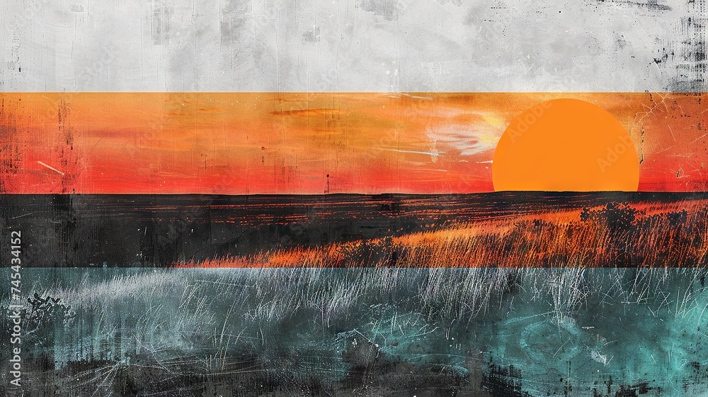 Collage featuring a B&W photo of a Texas prairie at sunset, with burnt ...