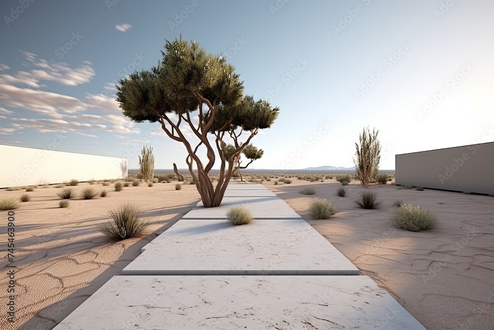 Sparse Tree Minimalism: Sleek Desert Landscape Designs with Sandy Soil ...