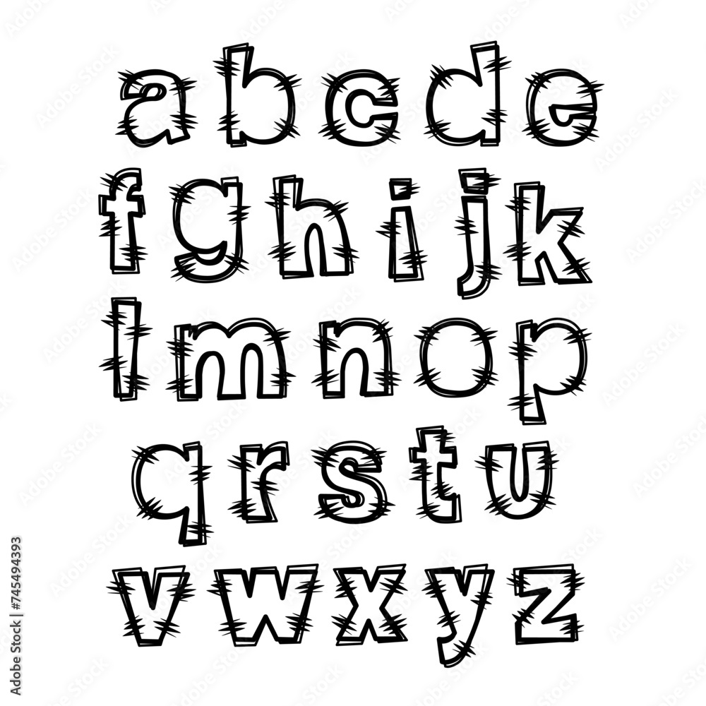 Funny Alphabet Lowercase Double Line Outline. Playful letters design ...