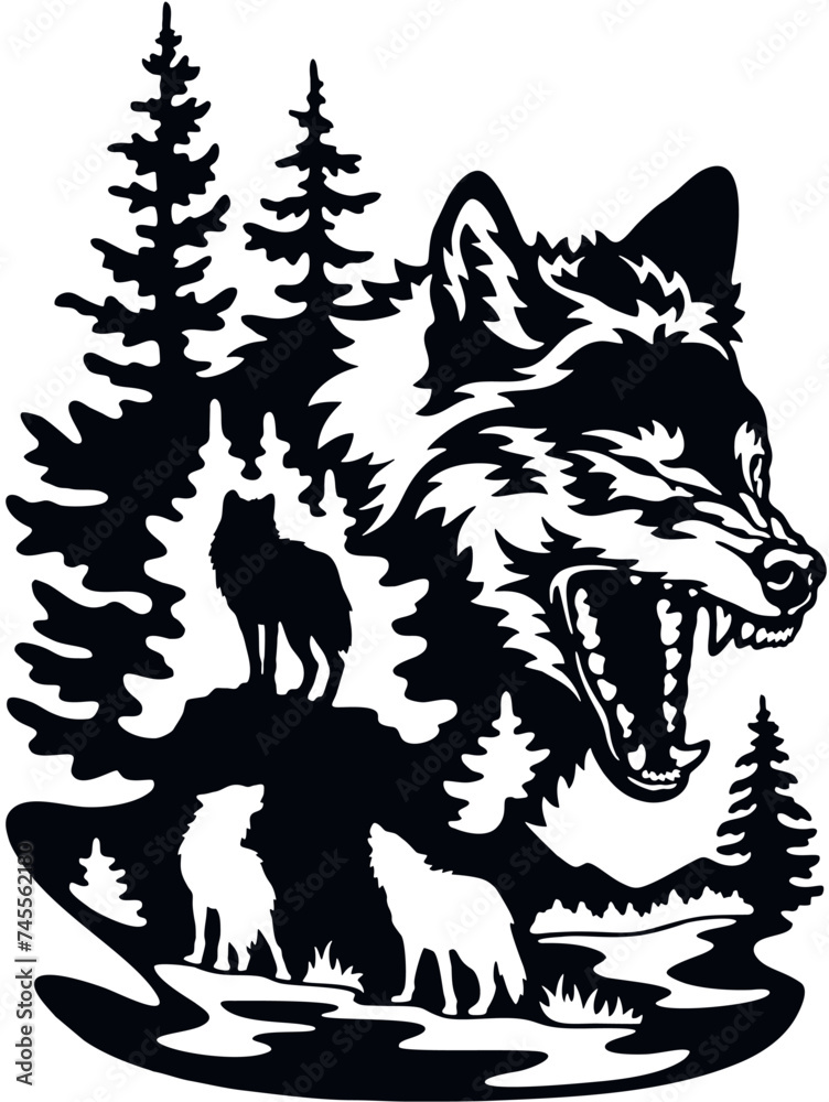 Wolf, Wolf Pack - Wildlife Stencils - Wolf Silhouette, Wildlife clipart ...