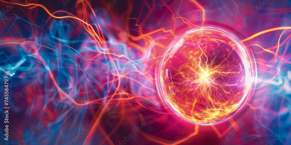 Vibrant plasma orb in a field of energy pulses showcasing the dynamics ...