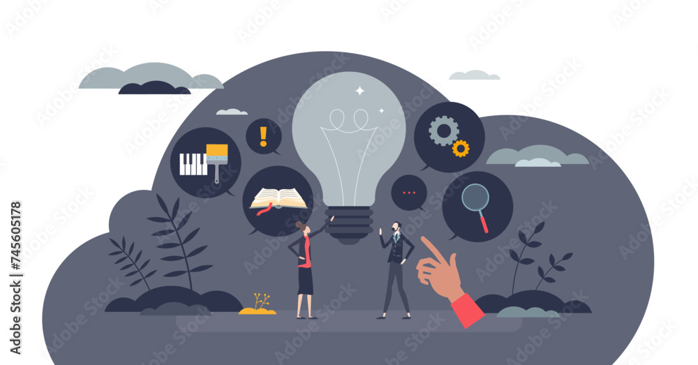 Mind mapping and creative thinking strategy for new ideas tiny person ...