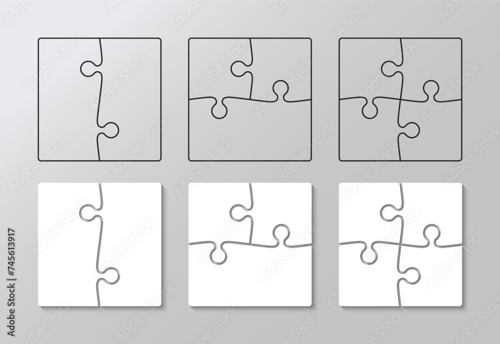 Puzzle pieces filled and outline. Scheme for thinking game. Simple ...