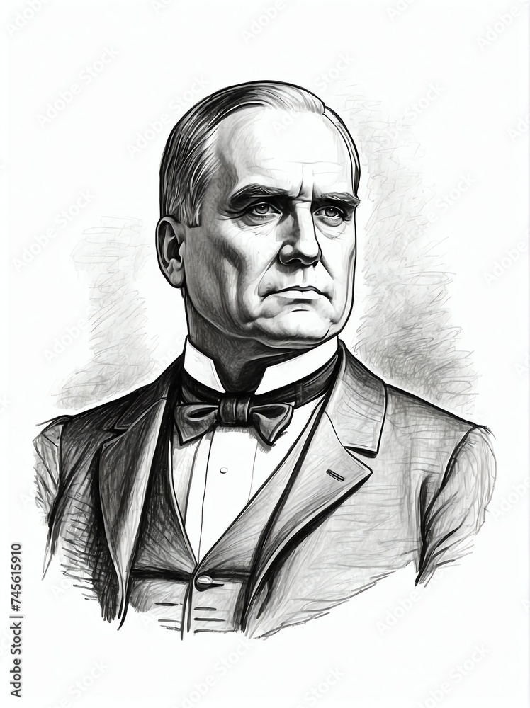 William McKinley hand drawn sketch portrait on plain white background ...