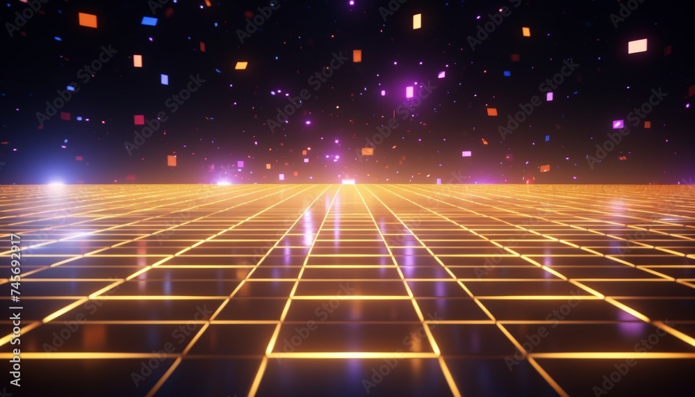 Retro 80s synthwave wireframe net background 4k. Abstract digital cyber ...