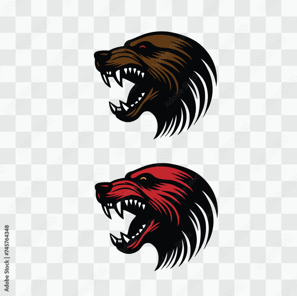 black and white vector illustration of an angry hyena head with sharp ...