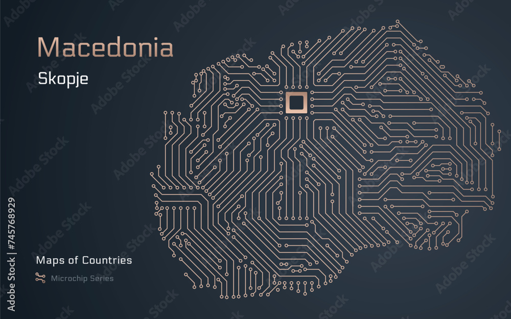 Macedonia Map with a capital of Scopje Shown in a Microchip Pattern. E ...