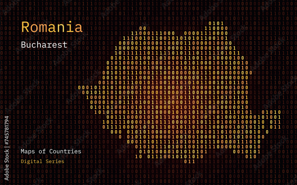 Romania Map Shown in Binary Code Pattern. Matrix numbers, zero, one ...