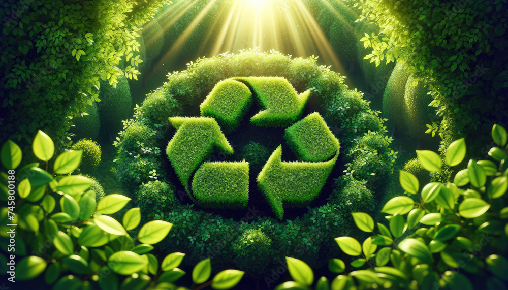 Recycling Symbol Topiary in Lush Forest Stock Illustration | Adobe Stock