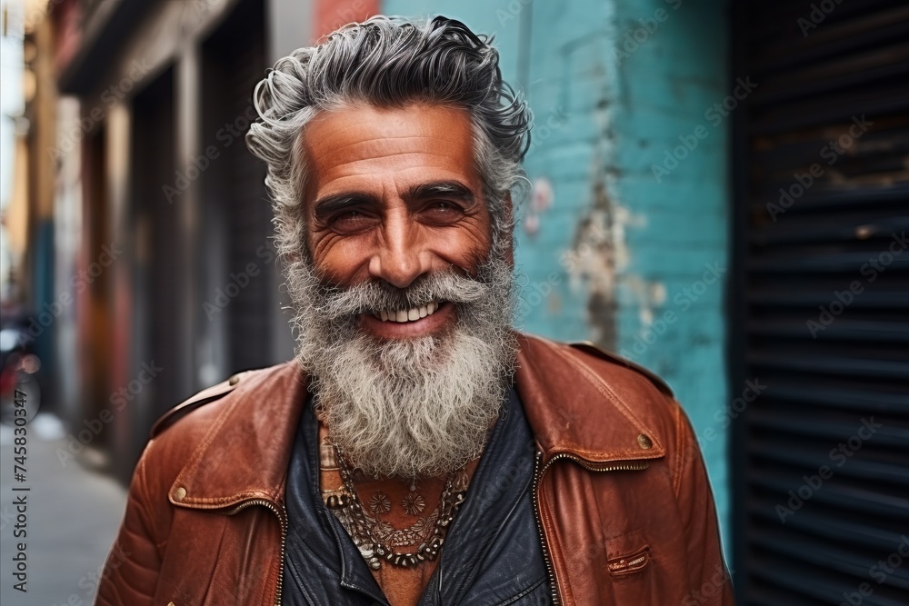 Portrait of a handsome old man with long grey beard and mustache ...
