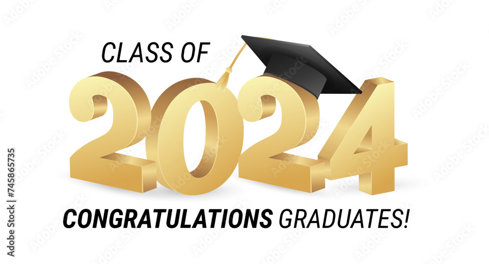 Class of 2024. Congratulations graduates gold graduation concept with ...