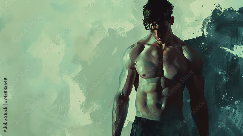 Muscular male physics, body builder background, space for writing ...