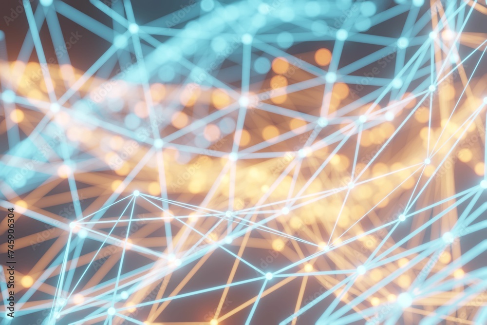 Digitally generated abstract render, visualization of a neural network, IT structure, network ...