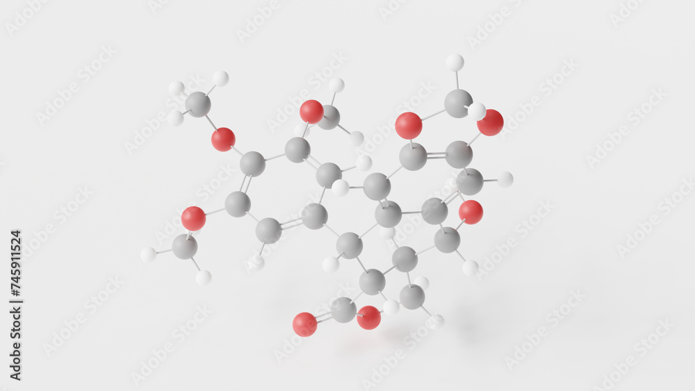 podofilox molecule 3d, molecular structure, ball and stick model ...