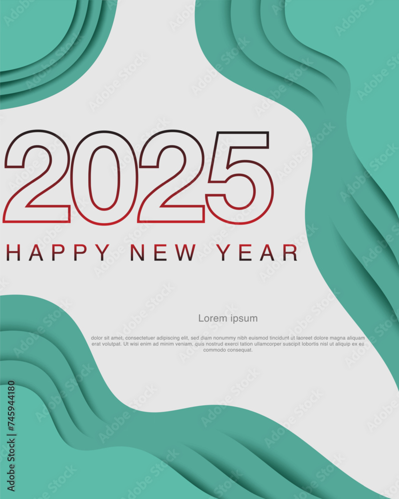 2025 happy new year design with drop shadow effect, 2025 number design ...