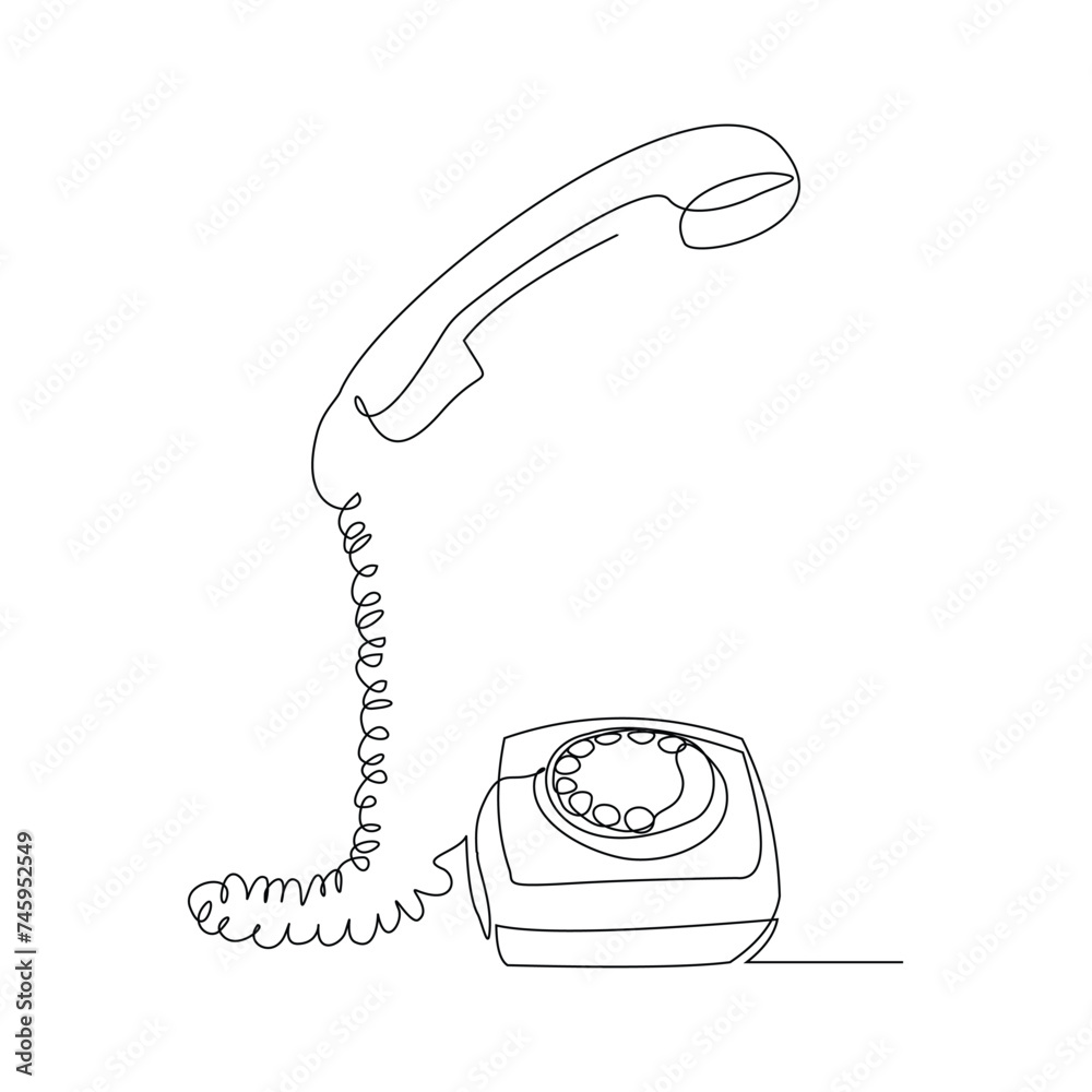 Continuous line sketch drawing of ring phone. One line sketch drawing ...