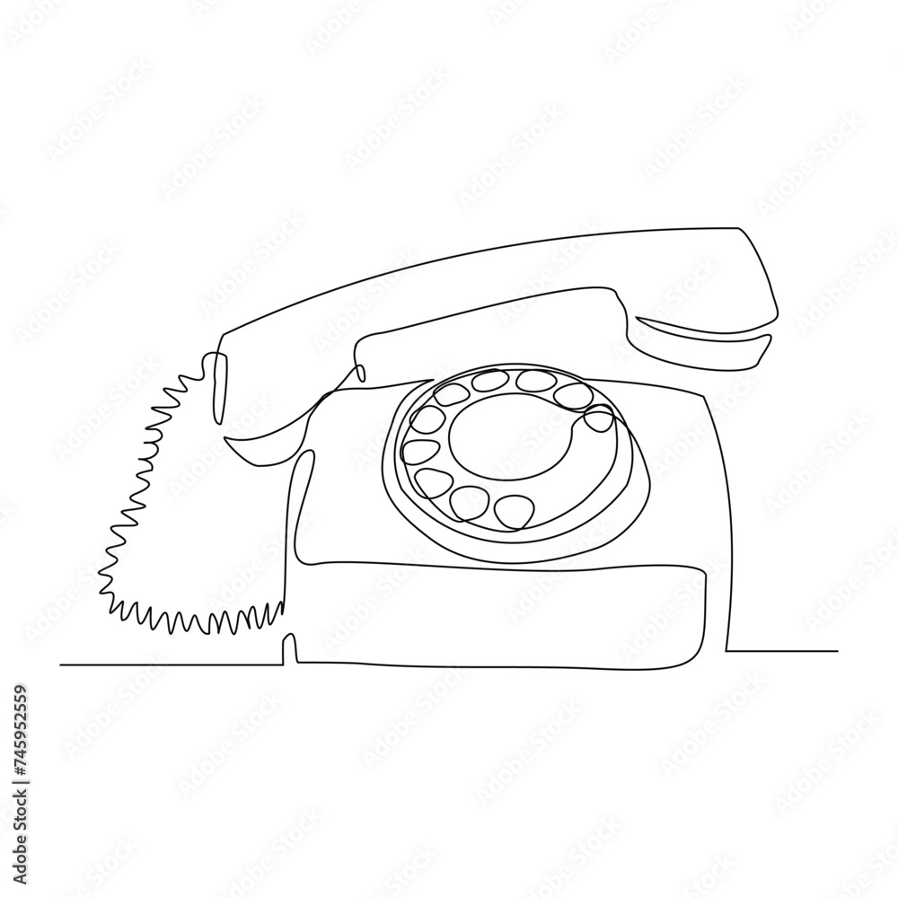 Continuous line sketch drawing of ring phone. One line sketch drawing ...