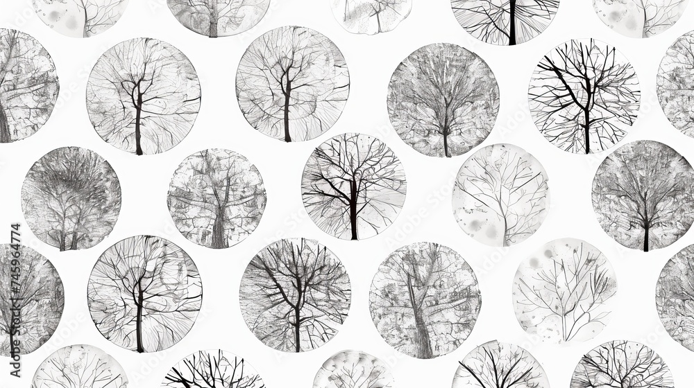 Hand-drawn architectural pattern with various textures in circles. For ...