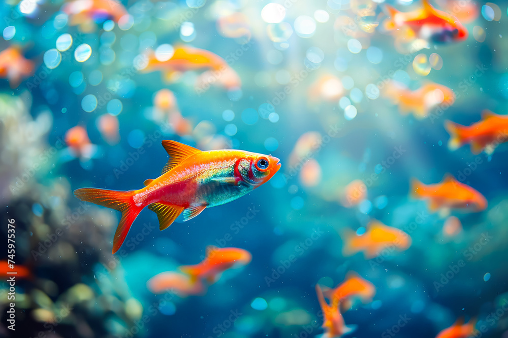 Cardinal Tetra Fish Swimming. Underwater World. Marine Life. Fish And ...