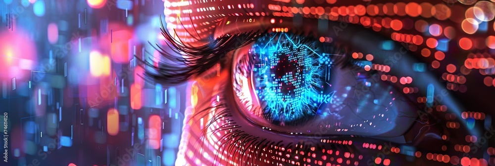 Closeup of a human eye with digital data overlay for iris scan and ...