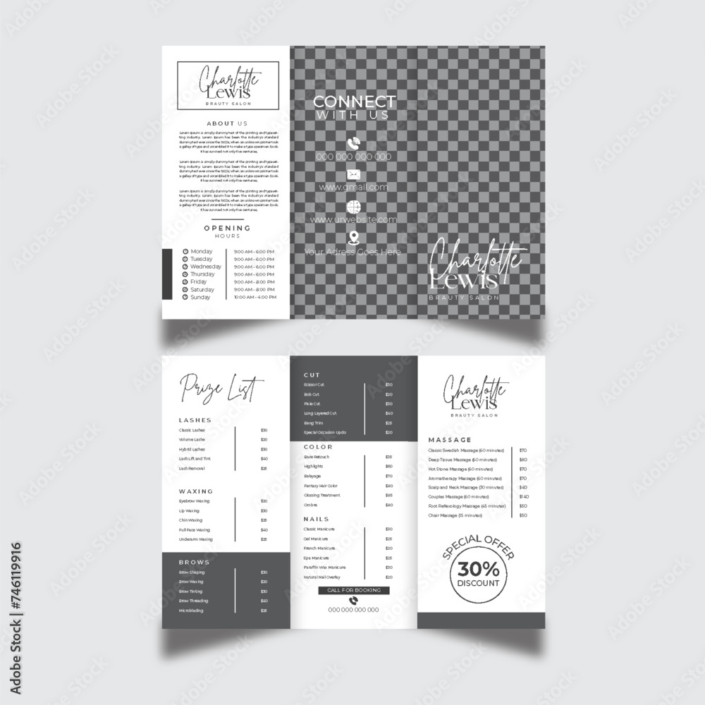 Minimalist Trifold Brochure Template, Editable Beauty Salon Price List ...