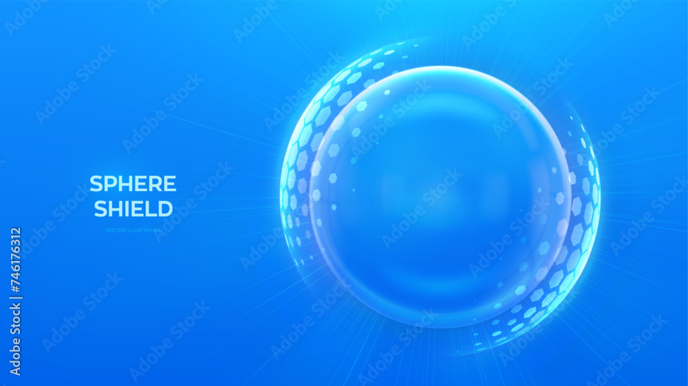 Glass transparent protection sphere shield. Sphere shield with hexagon ...