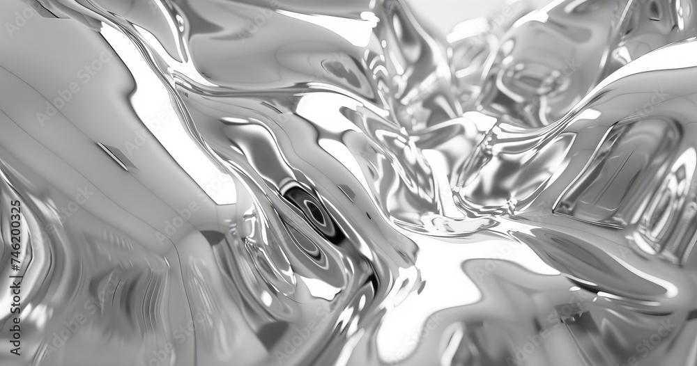 Liquid Metal Flow: Reflective 3D Abstract Visualization of Silver Fluid ...