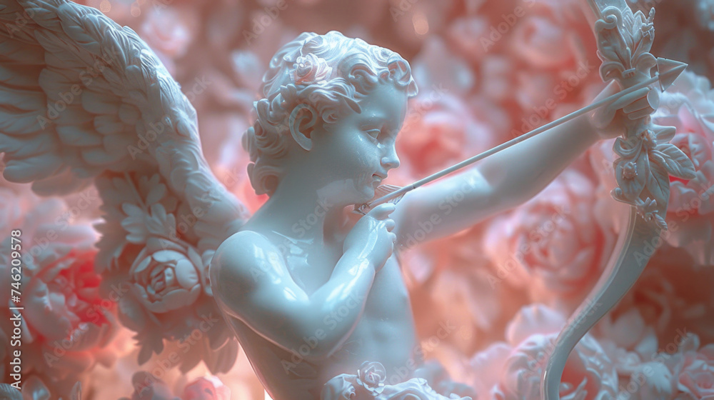 A statue of Cupid, the Roman god of desire and affection, depicted ...