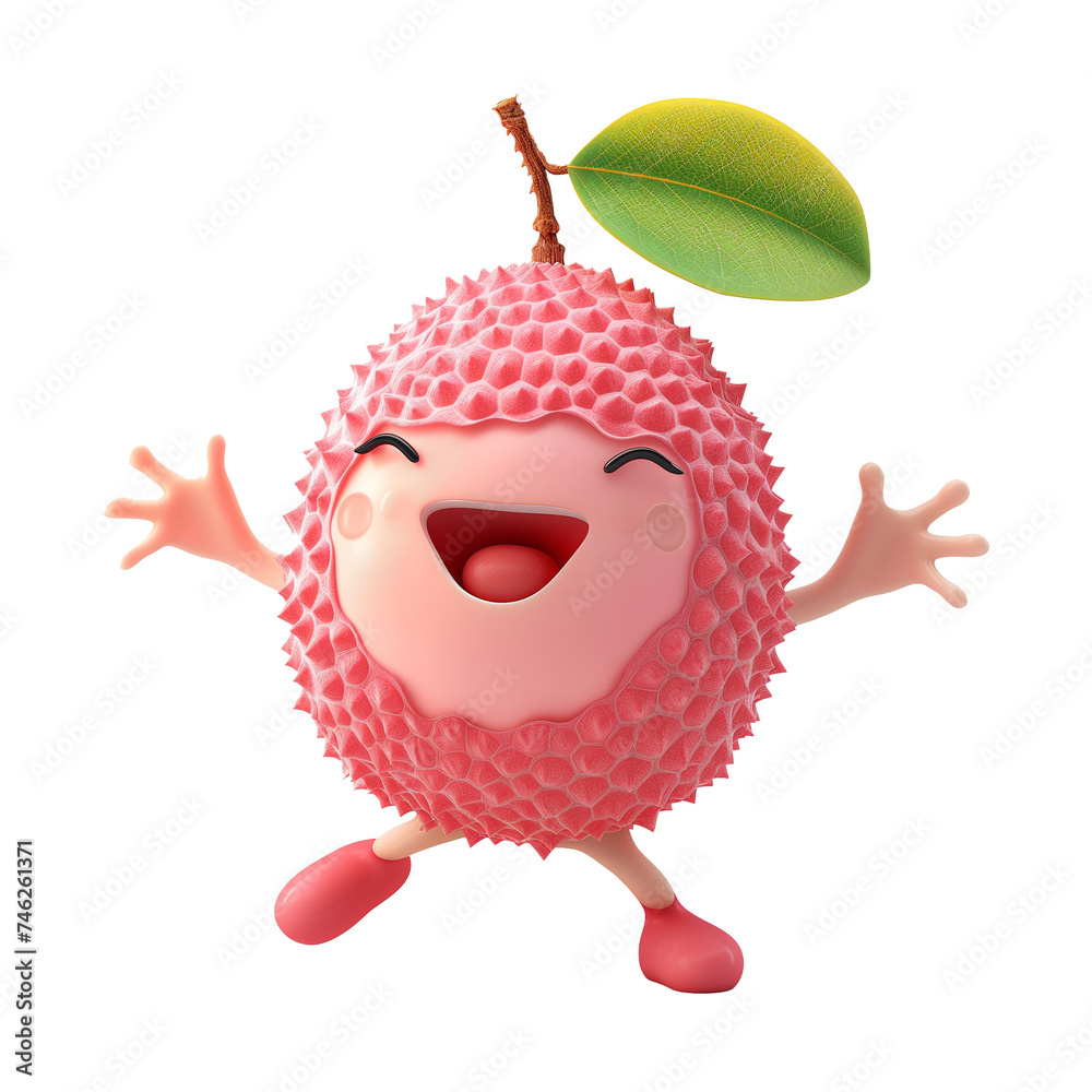 Happy cartoon lychee fruit character with open arms and joyful ...