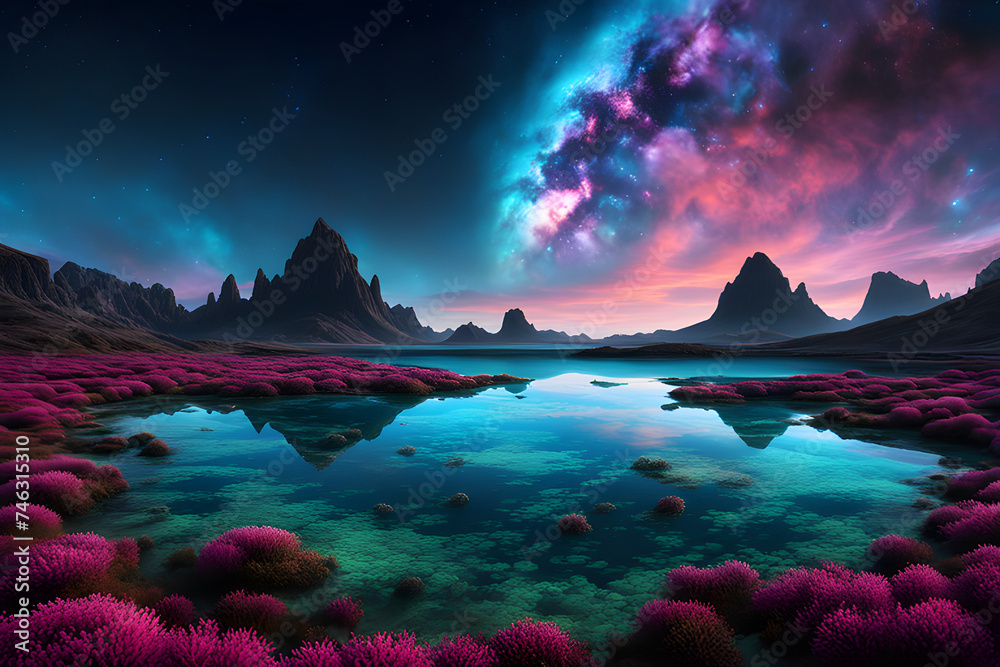 Stock-Illustration „surreal scene of a vast, alien landscape populated ...