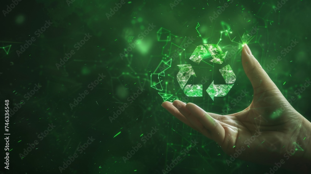 Recycling symbol and Environmental recycle reduce reuse, Hand of human ...