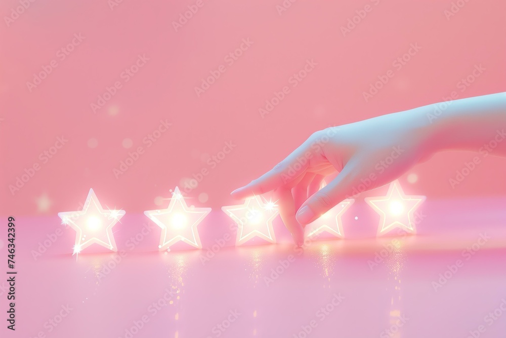 digital stars shining with a finger pointing to stars on a pastel pink ...