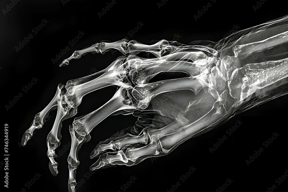 MRI scan of a human hand focusing on the intricate bone structure and ...