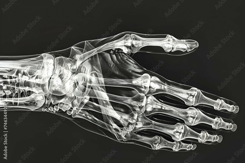 MRI scan of a human hand focusing on the intricate bone structure and ...