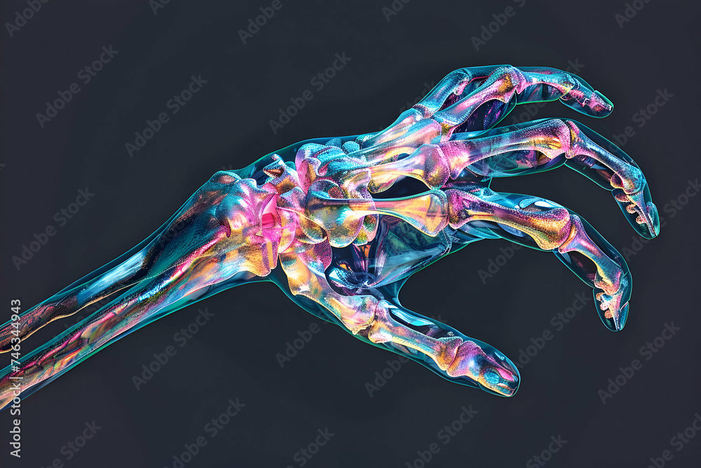 MRI scan of a human hand focusing on the intricate bone structure and ...