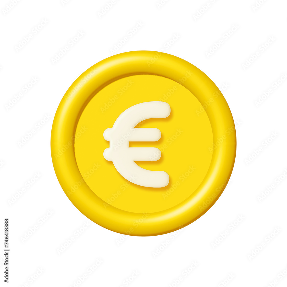 3d gold euro coin isolated on white background. Design element ...