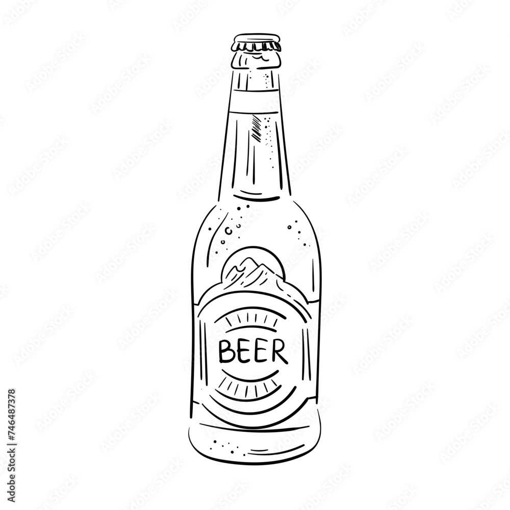 Vector sketch of bottle. Beer bottle isolated on white background ...