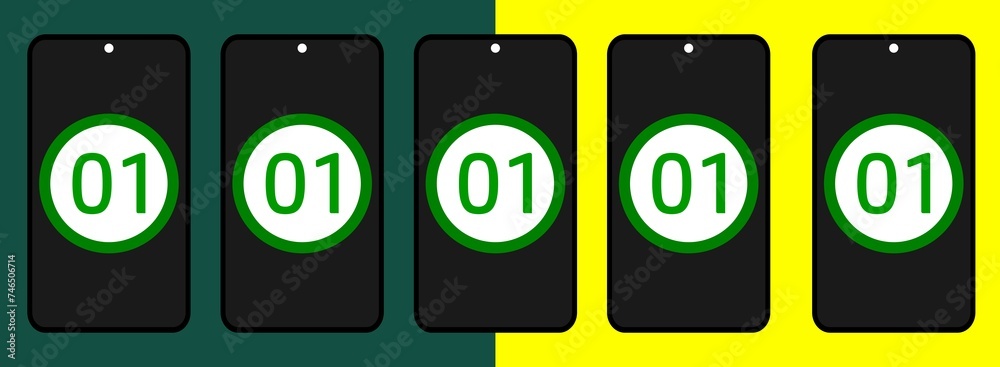 Digit showing on the five mobile screen inside a circle forming a ...