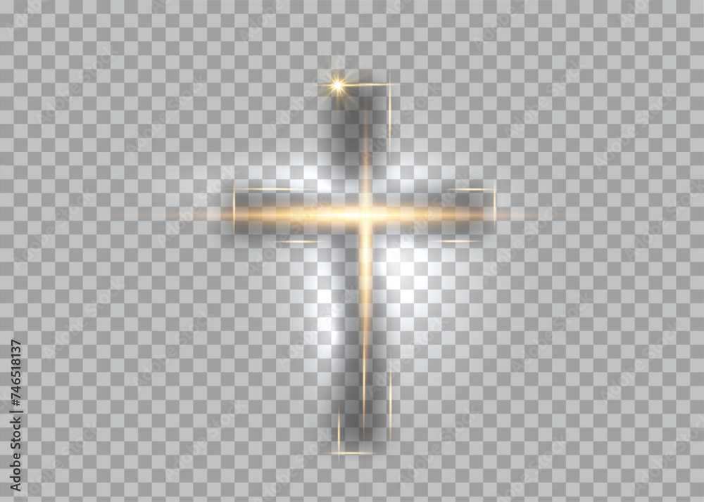 cross of light, shiny Cross with golden frame symbol of christianity ...