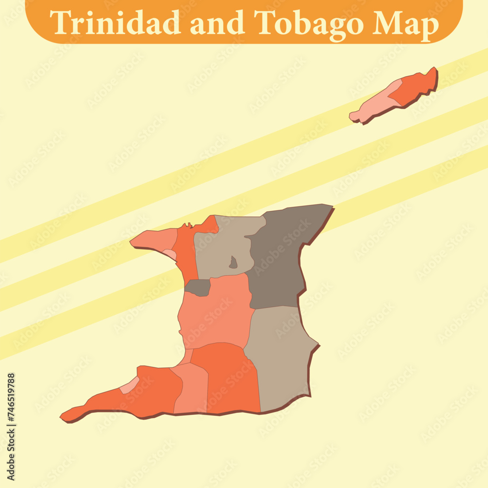 National map of Trinidad and Tobago map vector with regions and cities ...