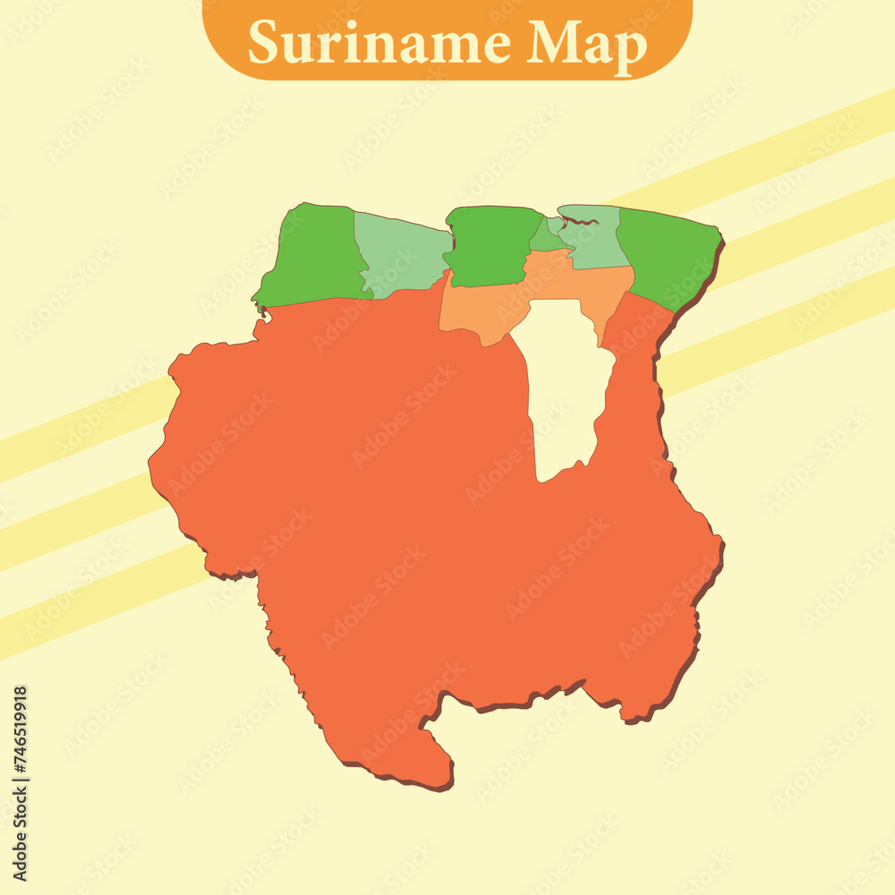 National map of Suriname map vector with regions and cities lines and ...