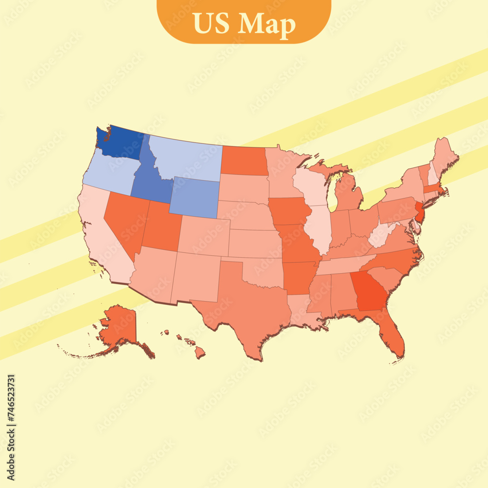 National map of United States map vector with regions and cities lines ...